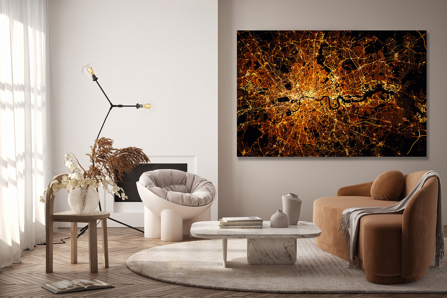 LONDON city lights map at night. Satellite view. Aerial view of London ...